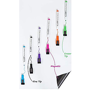 USA Made Magnetic Dry Erase Whiteboard Sheet 17" x 11" with a Set of 6 Markers