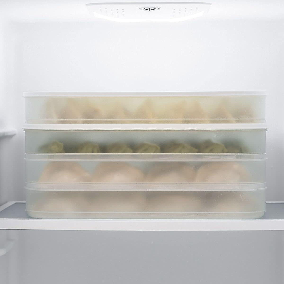 MinLia Multilayer Stackable Kitchen Food Storage Box with Cover Dumpling Fresh Box Food Holder Container Storage Tray(3-Layers,White)