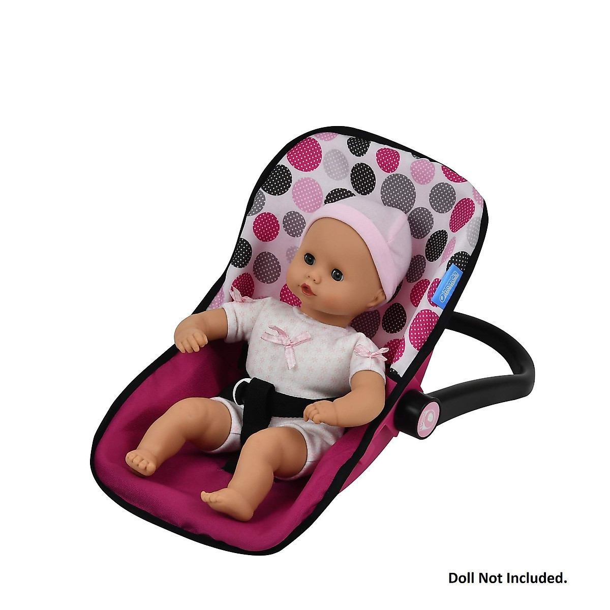 Hauck Pink Dot Doll Car Seat is a Plastic Shell with Fabric and Includes Harness Belt to Keep The Baby Doll Secure and can be Converted into a Feeding Chair, Multi