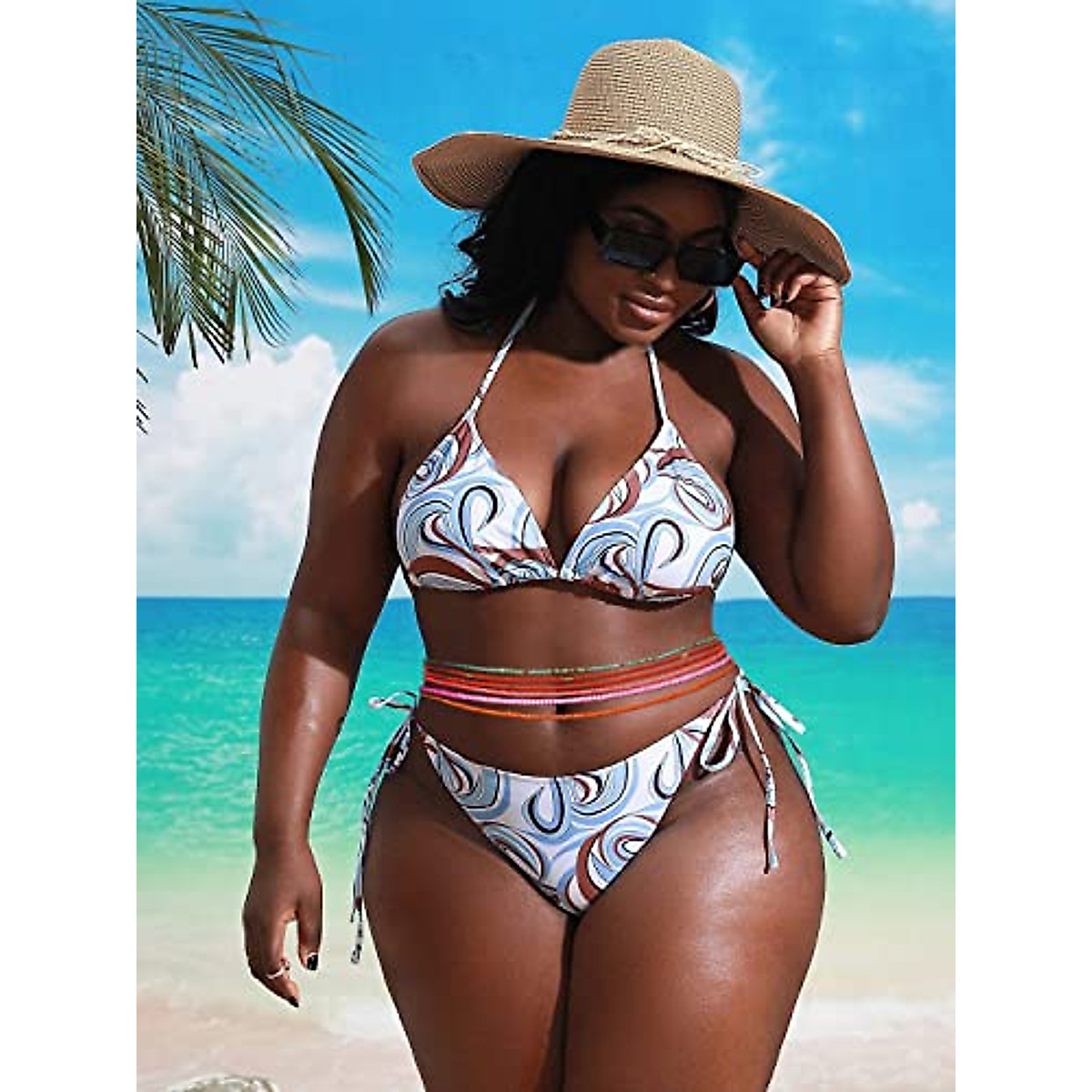 ELABEST 50inch Plus Size African Waist Beads Belly Chain Non-Stretching Tie-on Bead Jewelry Accessories for Women and Girls (5) (#18)