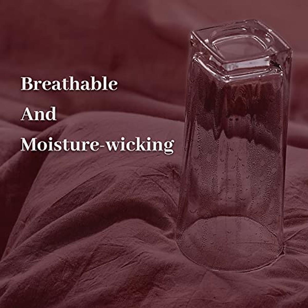 NEXHOME PRO Duvet Cover Set Queen Size Linen Look Textured 100% Washed Cotton Duvet Cover Burgundy Dark Red 3 Pieces Bedding Set with Zipper Closure,Breathable, Soft Organic Natural(No Comforter)