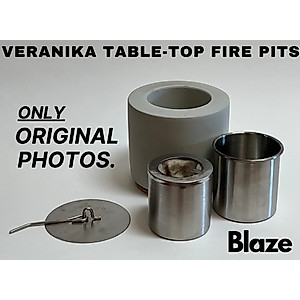 Blaze Tabletop Firepit Small Round Concrete Portable Fire Bowl Fireplace in Light Grey with Cork Mat, Cover Included - Perfect for Outdoor Patio, Indoor Patio, Garden & Lawn Décor, Patio & Room Décor.