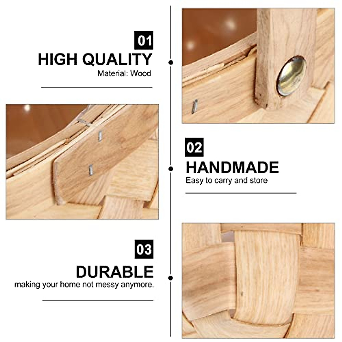 VICASKY Portable Basket Handmade Rattan Storage Basket Container Houseware Storage Basket Wooden Woven Storage Case with Handle (Small)