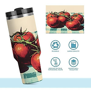 Flradish 30oz Tumbler with Handle, Vintage Delicious Tomatoes Stainless Steel Tumbler with Lid and Straws Double Wall Vacuum Insulated Leakproof Coffee Travel Mug