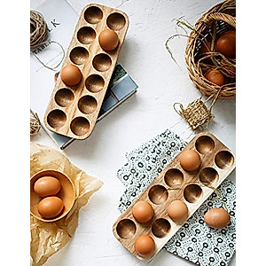 Wooden Egg Holder by ILLATO, Premium Acacia Wood Egg Tray, 12 Holes Egg Plate, Countertop Egg Tray, Tabletop Display or Refrigerator Storage, Deviled Egg Holder, Wooden Egg Skelter, Egg Tray