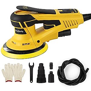 Electric Random Orbital Sander 350W Brushless Motor 3/16 inch Orbit, 110V 6-Inch 10000 RPM Variable Speed Tool for Metal Fabrication, Woodworking Walls and Car Polishing Yellow with Case