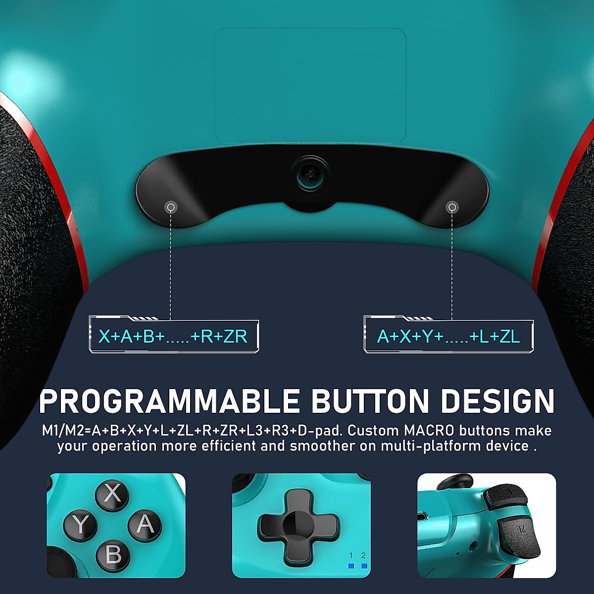 Diswoe Controller for Switch, Wireless Pro Controller for Switch/Switch Lite/Switch OLED, Remote Gamepad with Joystick, Adjustable Turbo Vibration with Programmable Function - Blue