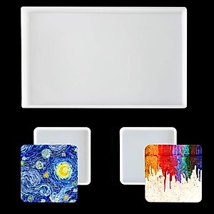 Large Silicone Resin Tray Molds,3PCS Agate Geode Coaster Resin Molds,Include Square Mold,Rectangle Mold,Silicone Mold for Making Coaster,Trays,Cup Mats,Home Decoration
