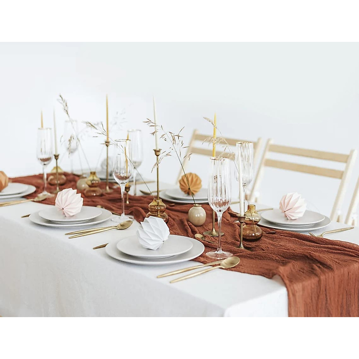 12 Pack Terracotta Cheesecloth Table Runner 10ft Boho Gauze Cheese Cloth Table Runner Rustic Sheer Runner 120 inch Long for Christmas Wedding Bridal Baby Shower Birthday Table Decorations