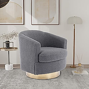 HomSof 30.7''W Boucle Swivel Accent Barrel Modern Comfy Sofa with Gold Stainless Steel Base 360 Degree Club Arm Chair for Nursery Bedroom Living Room Lounge Hotel, Gray