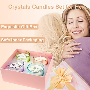 Scented Candles with Healing Crystals, Set of 4 Candle with Crystals and Healing Stones, Candle Clearance Gifts for Women, Rose Sage Amethyst Wax Candles, Bathroom Candles for Relaxation