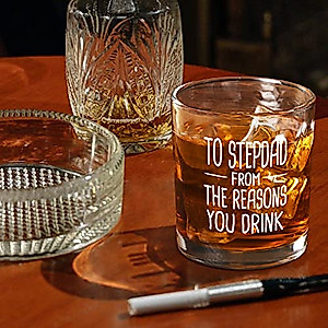 Modwnfy Funny Fathers Day Gift for Stepdad, to Stepdad from The Reason You D Whiskey Glass, Stepfather Old Fashioned Glass, Stepdad Stepfather Dad Papa Birthday Gift from Stepdaughter Stepson