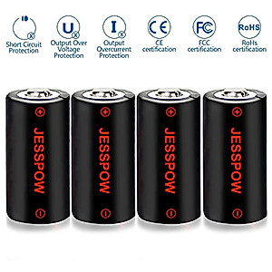 JESSPOW CR123A Rechargeable Batteries 8 Pack with Charger, RCR123A Lithium Batteries [ 750mAh 3.7V ] for Arlo Cameras (VMC3030/VMK3200/VMS3330/3430/3530), Flashlight