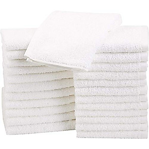 Amazon Basics Fast Drying, Extra Absorbent, Terry Cotton Washcloths, White - Pack of 24 & Cotton Hand Towels, White - Pack of 12