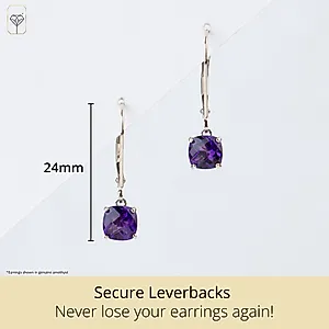 MAX + STONE 10k White Gold Cushion-Cut Checkerboard Created Sapphire Leverback Earrings (6mm)