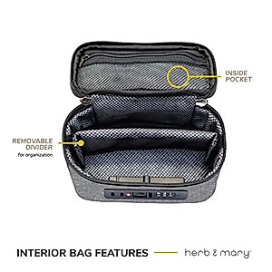 Herb & Mary Trendy Accessories Bag 7" x 4" x 3.25" Storage Case with Carbon Lining | Travel Size Organisation | Integrated Combination Lock