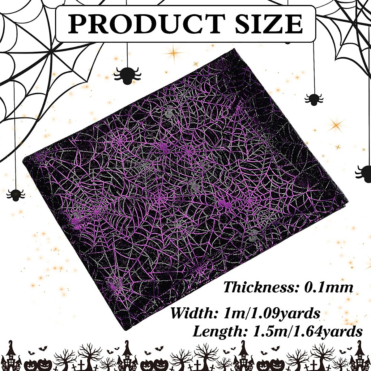 FINGERINSPIRE Halloween Purple Spider Web Fabric 39.4x59 inch Black Spiderweb Net Fabric Halloween Witch Crafts Costume Veil Hat Dressmaking Stretch Fabric for Halloween Party Decoration