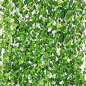 CQURE 24 Pack 168Ft Artificial Ivy Fake Vines,Ivy Garland Greenery Garland Fake Hanging Plants Vines Aesthetic Green Leaves for Bedroom Wedding Party Garden Wall Room Decor