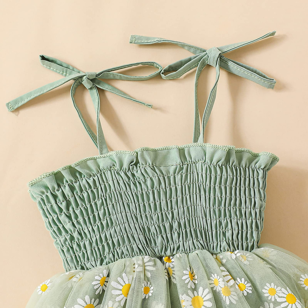 Nyapruwe Newborn Infant Baby Girl Romper Dress Spaghetti Straps Floral Print Romper with Headband Summer Clothes Outfits (Green, 0-3 Months)