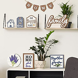 11 Pieces Home Family Tiered Tray Decor Set Wooden Shelf Tier Tray Sign Home Farmhouse Rustic Layered Pallets Decorations Wood Tiered Tray for Home Indoor Decor (Family Style)