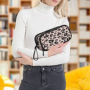 Big Capacity Pencil Case Leopard Print Cheetah Pink 3 Compartment Pen Bag Pouch Holder Box for Office College School Portable Storage Bag for Kids