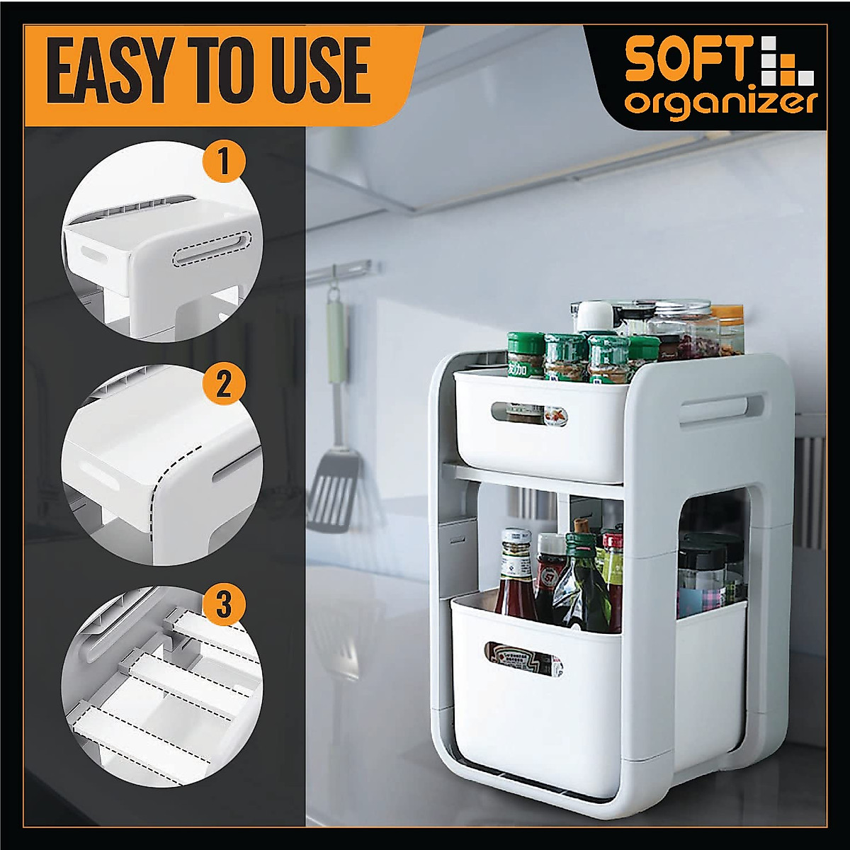 Soft Organizer Kitchen organization,cabinet organizer storage Drawer - Under Sink Organizer, For Bathroom Shelf Space Rack, Multifunctional Storage