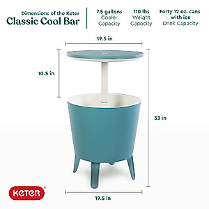Keter Modern Cool Bar Outdoor Patio Furniture and Hot Tub Side Table with 7.5 Gallon Beer and Wine Cooler, Teal