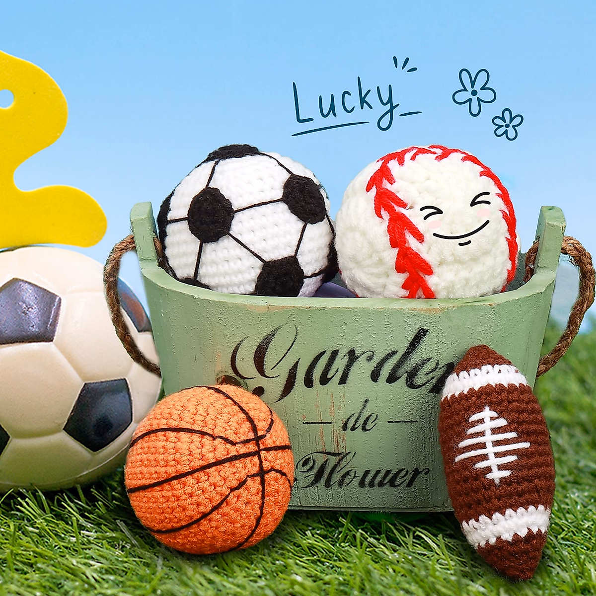 Crochetobe Crochet Kit for Beginners - 4 PCS Sports Balls Crochet, Complete Crochet Set includes Step-by-Step Instructions and Video Tutorials, Beginner Crochet Kit for Adults (Patent Product)