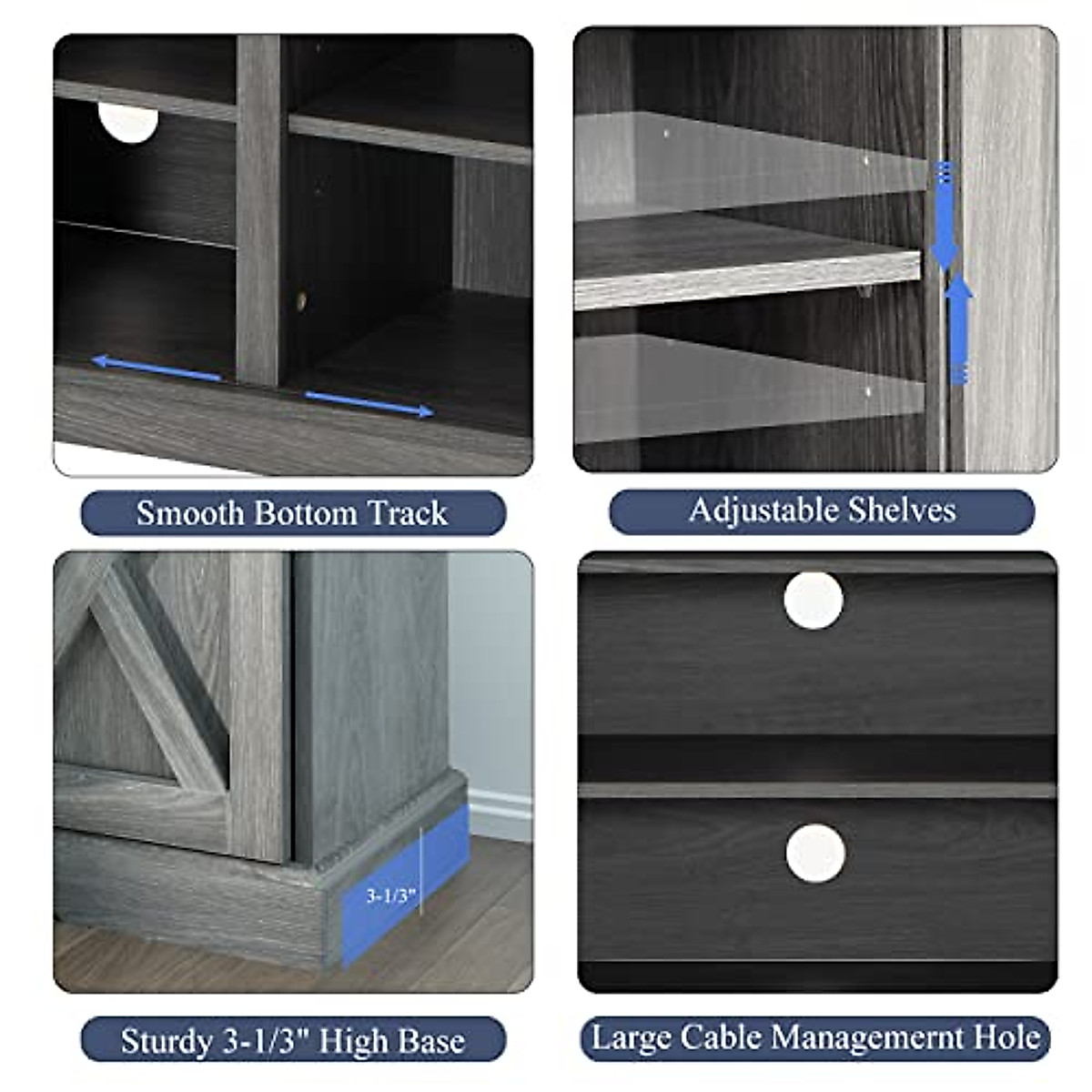 Squireewo Farmhouse Buffet Cabinet Sideboard with Sliding Barn Doors, Rustic Coffee Bar Cabinet Server with Storage and Adjustable Shelves, Cupboard Table for Kitchen Dining Room Living Room, Grey