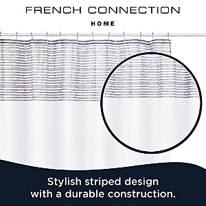 French Connection White and Navy Shower Curtains - 13 Piece Dobby Set with 12 Rustproof Metal Hooks - Hotel Quality & Machine Washable, Standard Size 72x72, White and Navy