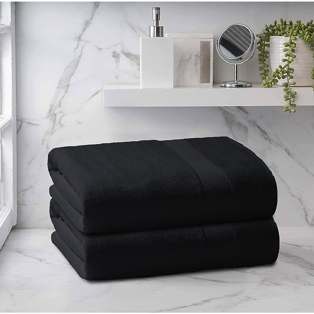 BELIZZI Home Premium Cotton Oversized 2 Pack Bath Sheet 35x70-100% Pure Cotton - Ideal for Everyday use - Ultra Soft & Highly Absorbent - Machine Washable - Black