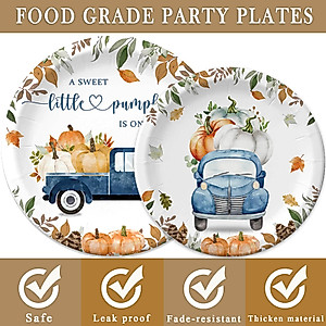Yuzioey 177pcs Pumpkin Baby Shower Decorations, A Little Pumpkin is On The Way, Fall Pumpkin Disposable Dinnerware (Serve 25 Guests)with Paper Plates Cups Napkins, Banner Tablecloth