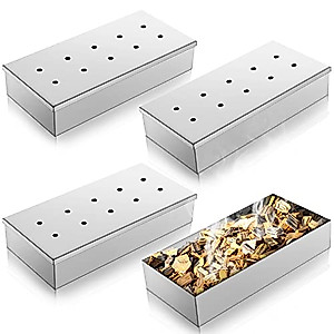4 Pieces Smoker Box for Gas Grilling Stainless Steel Metal Grill Smoker Box BBQ Smoker Box Top Meat Smokers Box in Barbecue Grilling Accessories for Charcoal and Gas Grills, Add Smokey BBQ Flavor