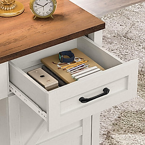 Farmhouse 47" Executive Desk, Computer Desk with Drawers and Storage Cabinet, Workstation Computer Desk with Hutch for Home Office
