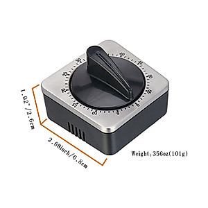 Kitchen Timer 60 Minute Timing with 80dB Alarm Sound Magnetic Countdown Timer Home Cooking Baking Washing Steaming Manual Timer Stainless Steel Face Mechanical Timer