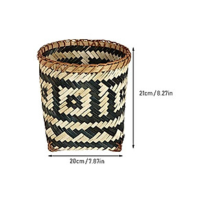 Housoutil Woven Waste Paper Bin: Round Wicker Rubbish Basket Rustic Wastebasket Garbage Can Sundries Container Flower Holder Pot Planter for Bathrooms Kitchens Home Office
