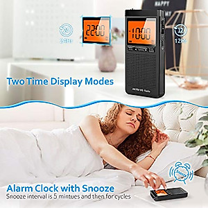Greadio AM/FM Weather Alert Radio, Portable Transistor NOAA Radio with Best Reception, Battery Operated by 2 AAA batteries, LCD Display,Earphone Jack,Time Setting Pocket Radio for Home,Walking,Running