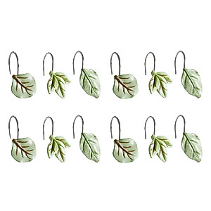 YoKii 12PCS Plant Leaves Decorative Shower Curtain Hooks for Green Tropical Botanical Plam Tree Leaf Shower Curtains Hooks Metal Rustproof Cute Eucalyptus Shower Curtain Rings Bathroom Decoration