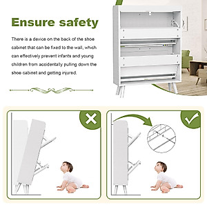 Crownland Shoe Storage Cabinet, Shoe Storage Organizer with 2 Flip-Out Drawers, Modern Two-Tier Freestanding Shoe Rack Cabinet for Entryway, Hallway, Living Room(White-Small)