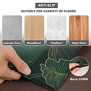 Kitchen Mats for Floor Cushioned Anti Fatigue Mats for Kitchen Floor Green Kitchen Floor Mat Memory Foam Boho Kitchen Rugs Luxury Kitchen Runner Kitchen Rugs Sets of 2, 17.3x28 + 17.3x47, 0.4 inches