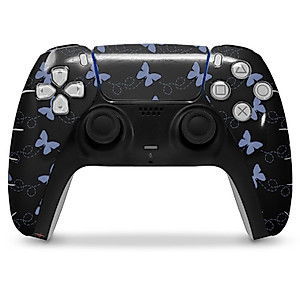 WraptorSkinz Skin Wrap compatible with Sony PS5 DualSense Controller Pastel Butterflies Blue on Black (CONTROLLER NOT INCLUDED)