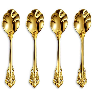 KEAWELL 6" Tea Spoons Set of 4, Coffee Espresso Demitasse Vintage Tea Spoon, 18/10 Stainless Steel, (Gold)