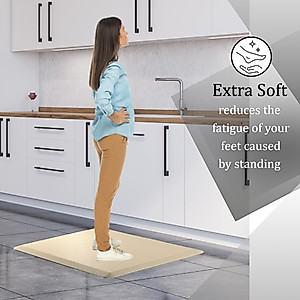 More Décor Anti Fatigue Kitchen Floor Mat, Standing Desk Mat, Double Pack, Non Slip, Waterproof - 0.47 Inches Thick - Rug Sizes 17.3" x 28" and 17.3" x 47.2" - Beige