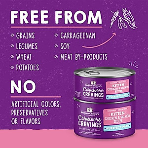 Stella & Chewy’s Carnivore Cravings Purrfect Pate Cans – Grain Free, Protein Rich Wet Cat Food – Cage-Free Chicken & Salmon Kitten Recipe – (2.8 Ounce Cans, Case of 24)