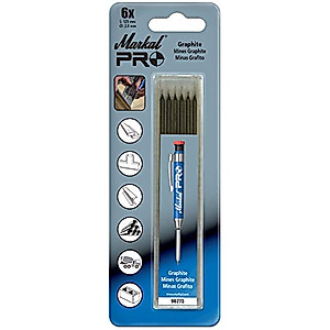 Markal - 96273 -Break Resistant Refills for Markal Pro Holder #96270, 2.8mm Diameter x 125mm Long, Graphite Color - 6 Pack