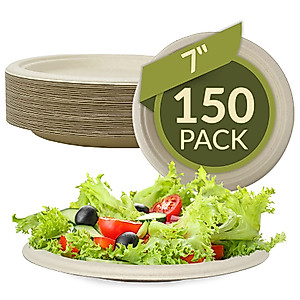 Reli. Compostable Paper Plates, 7 Inch (150 Pack Bulk) | Brown Disposable Plates 7" | Heavy Duty Paper, Eco Friendly | Made of Sugarcane Fibers/Bagasse - Biodegradable (Natural), Small