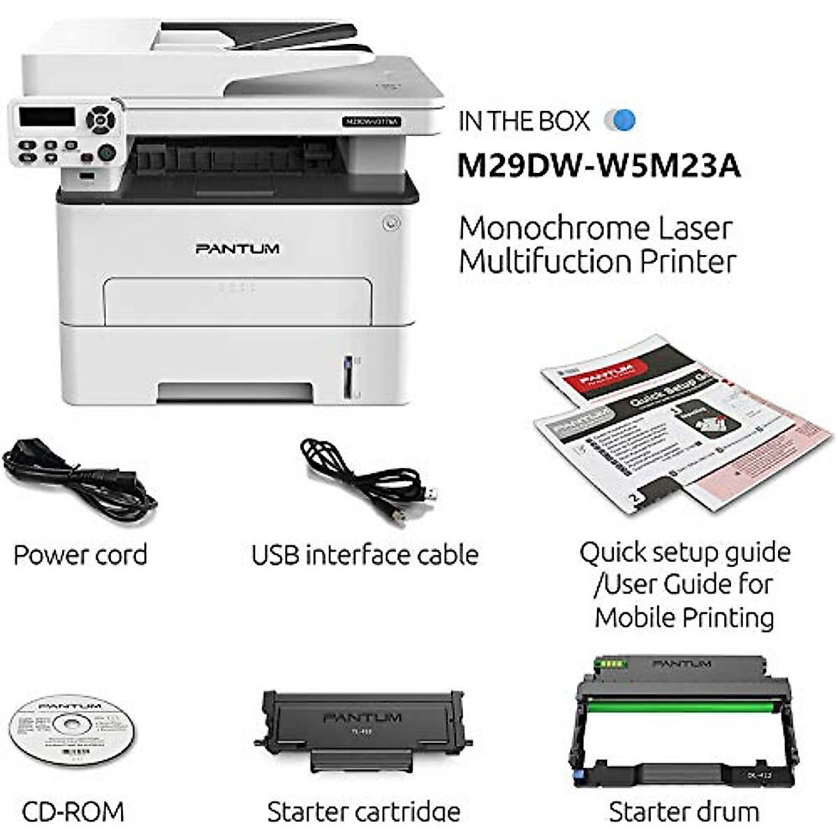All in One Multifunction Laser Printer Scanner Copier Wireless Monochrome Black and White Printers with USB Cable Home Office - Print Copy Scan (High Speed Up to 33 ppm)