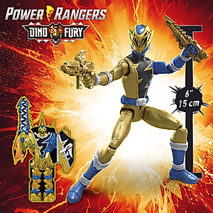 Power Rangers Dino Fury Gold Ranger 6-Inch Action Figure Toy Inspired by TV Show with Dino Fury Key and Dino-Themed Accessory for Ages 4 and Up