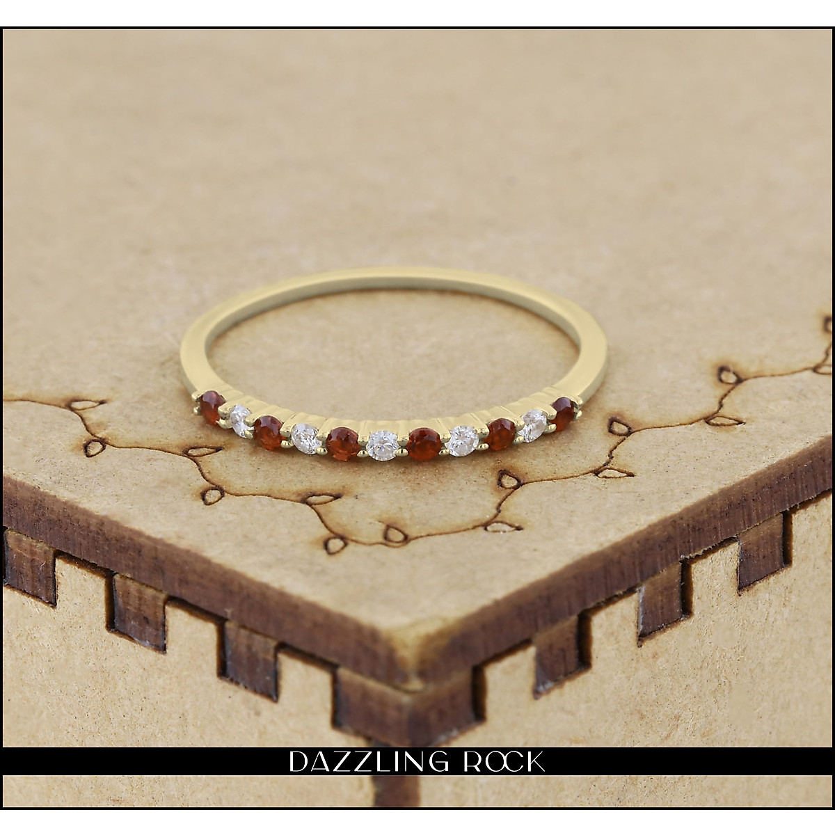 Dazzlingrock Collection Alternate Round Garnet & White Diamond Stackable Wedding Ring Band for Women in 14K Yellow Gold Size 6