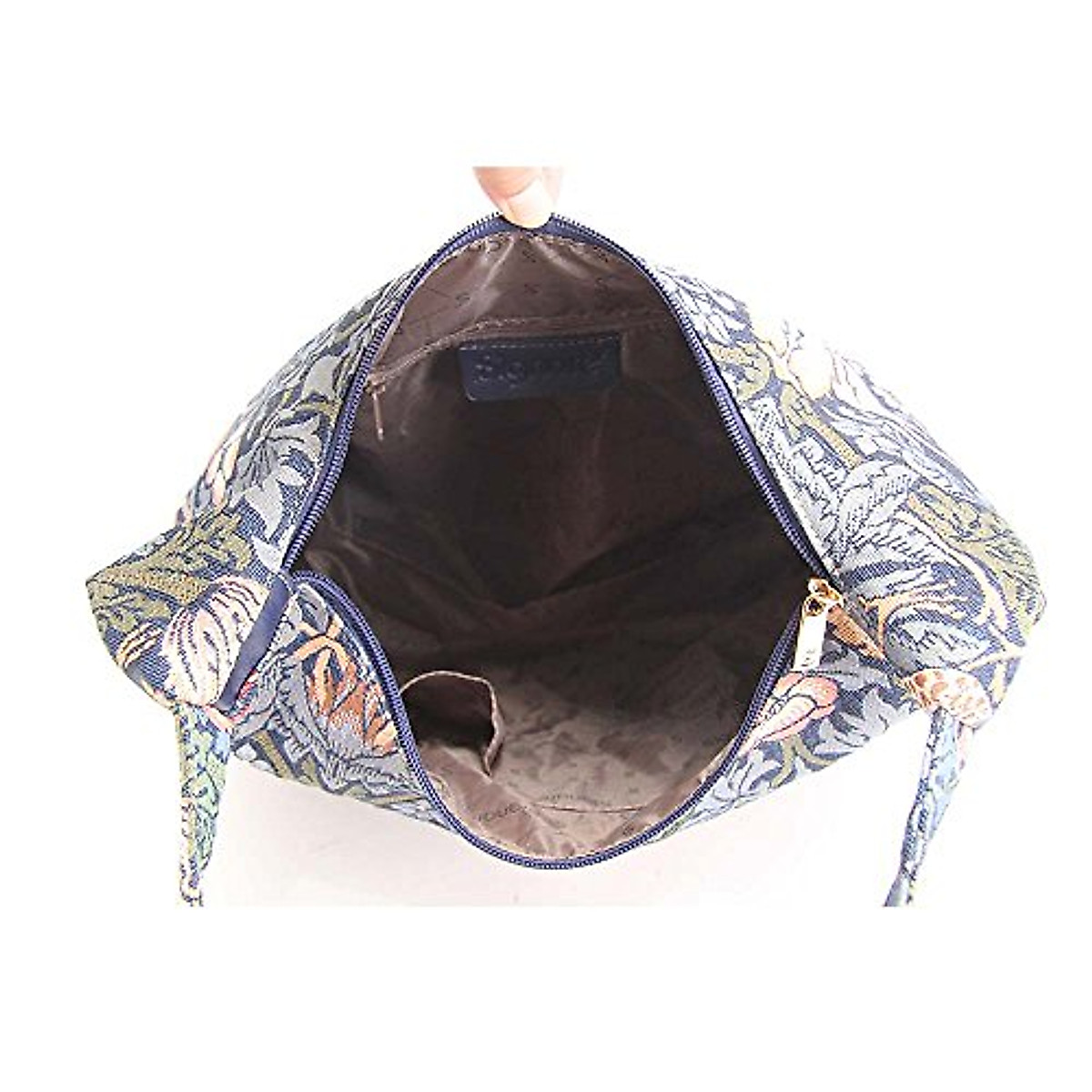 Signare Tapestry Hobo Shoulder bag slough purse for Women with Blue Floral William Morris Strawberry Thief Design (HOBO -STBL)